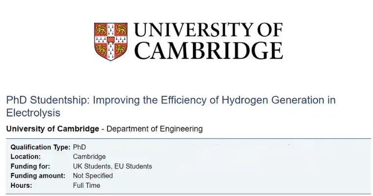 Fully Funded PhD Programs: Improving the Efficiency of Hydrogen ...